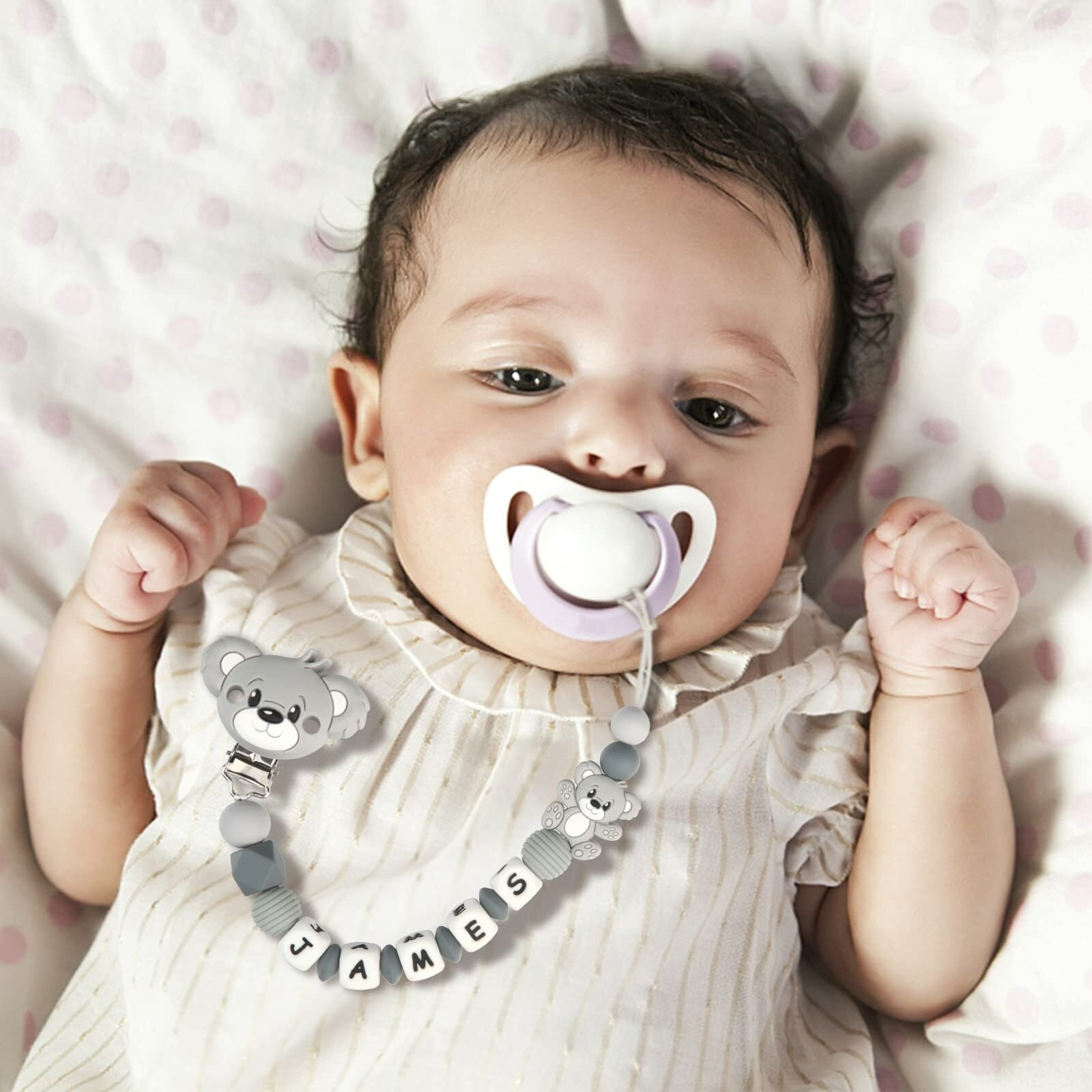 Custom Dummy Chain With Name Personalised Teddy Bear Pacifier Clip for ...