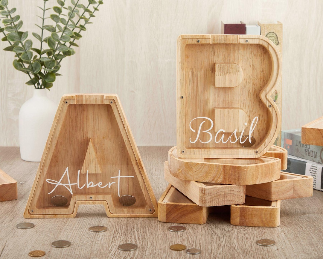 Personalized Wooden Letter Piggy Bank, Alphabet Piggy Bank With Name ...