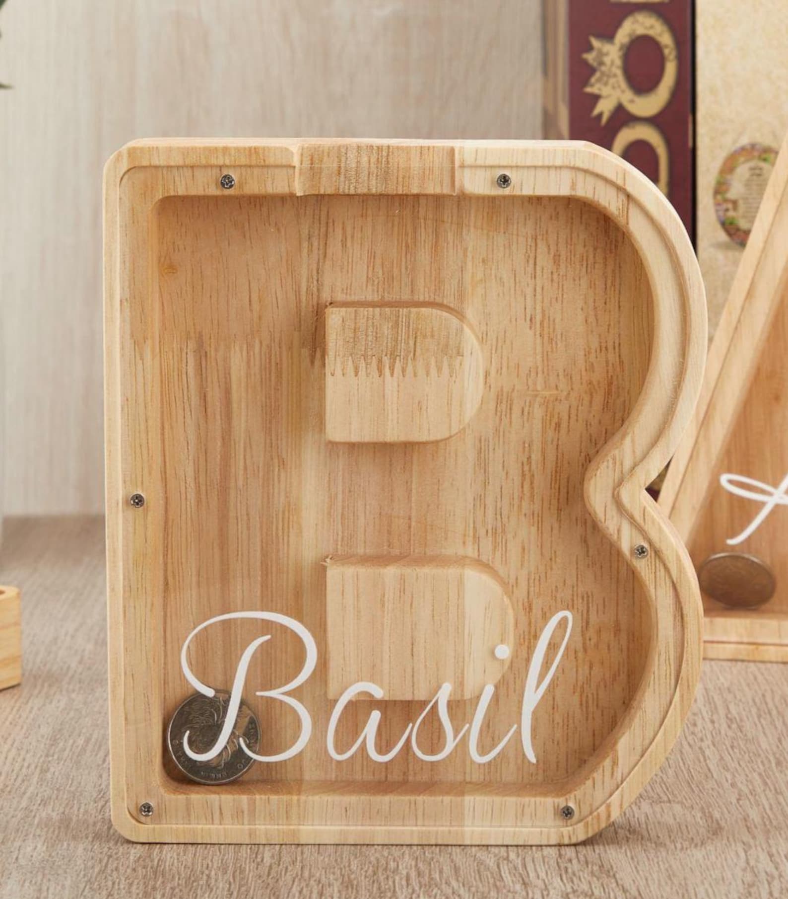 Personalized Wooden Letter Piggy Bank, Alphabet Piggy Bank With Name ...