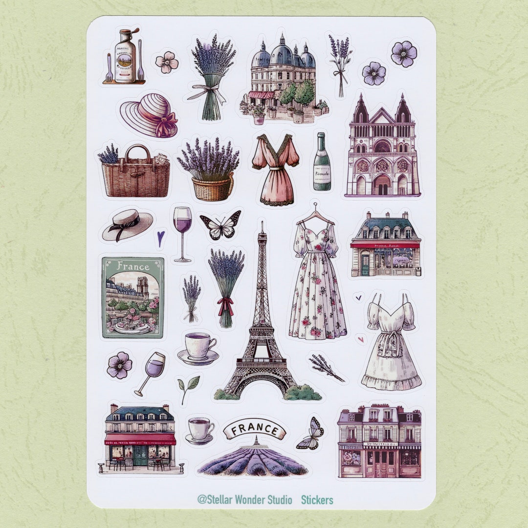 Sticker Sheet - France |travel | Lavender | Eiffel Tower | Wine ...