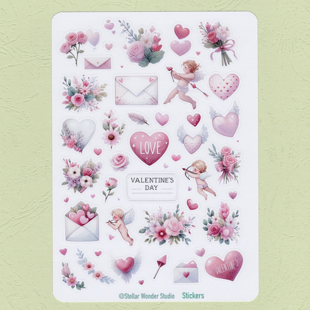 Sticker Sheet - Valentine’s Day | Angel | Heart | Flower | Letter ...