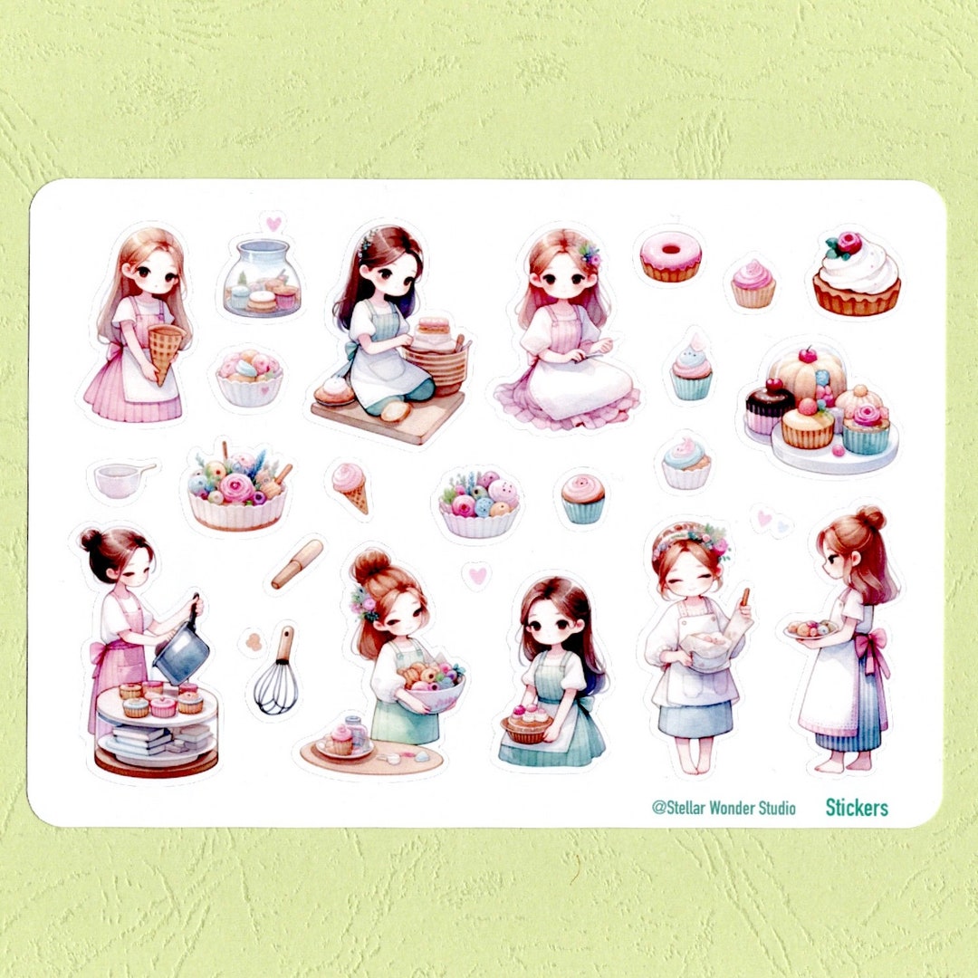 Sticker Sheet - Girls With Cakes | Decoration for Festival | Journal ...