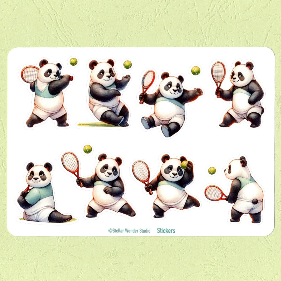 Sticker Sheet Panda Tennis Sports Cute Animals Festival Journal Planner ...