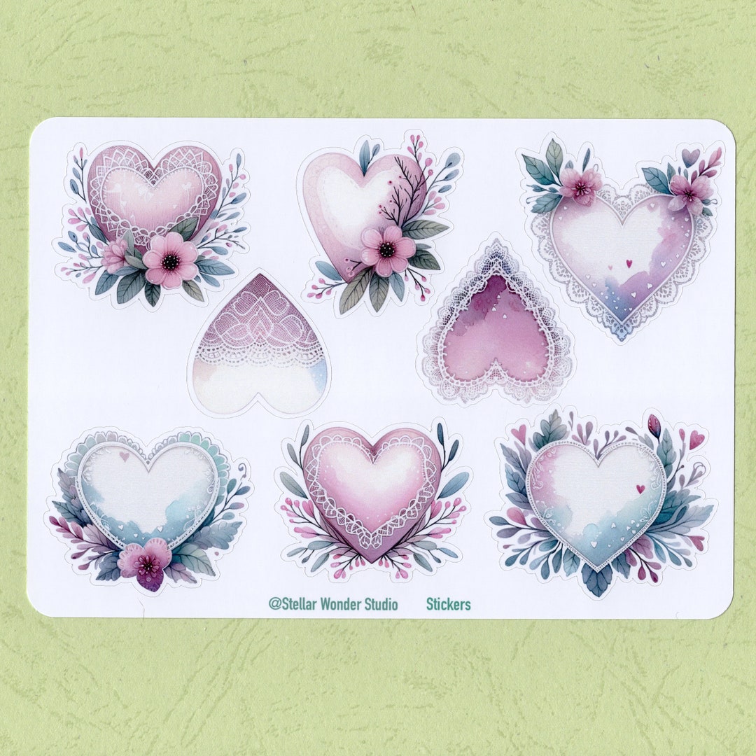 Sticker Sheet - Valentine’s Day | Heart Label | Lace | Flower | Thank ...