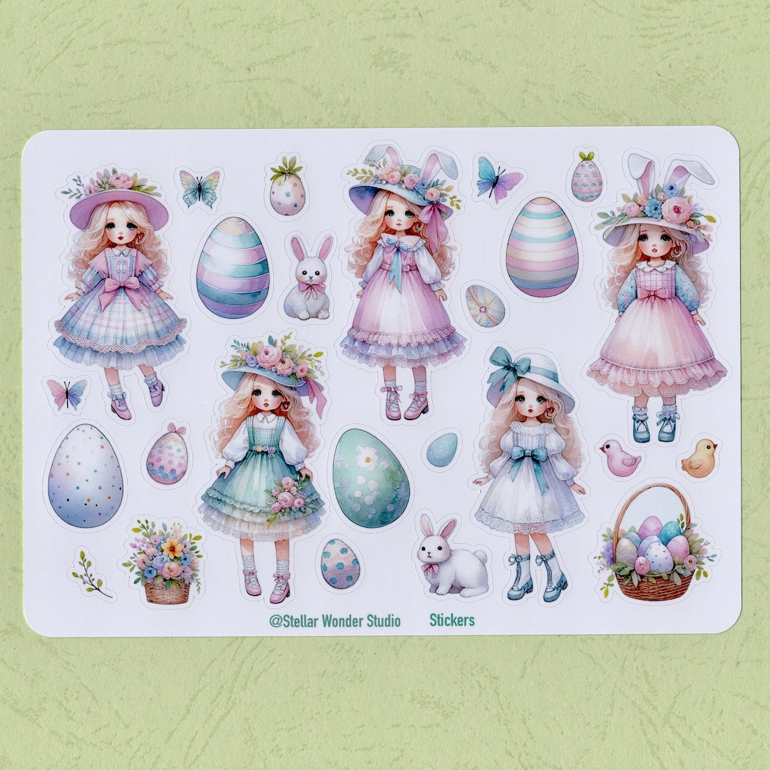 Sticker Sheet - Easter | Girl | Bunny | Spring | Egg | Doll | Friend ...