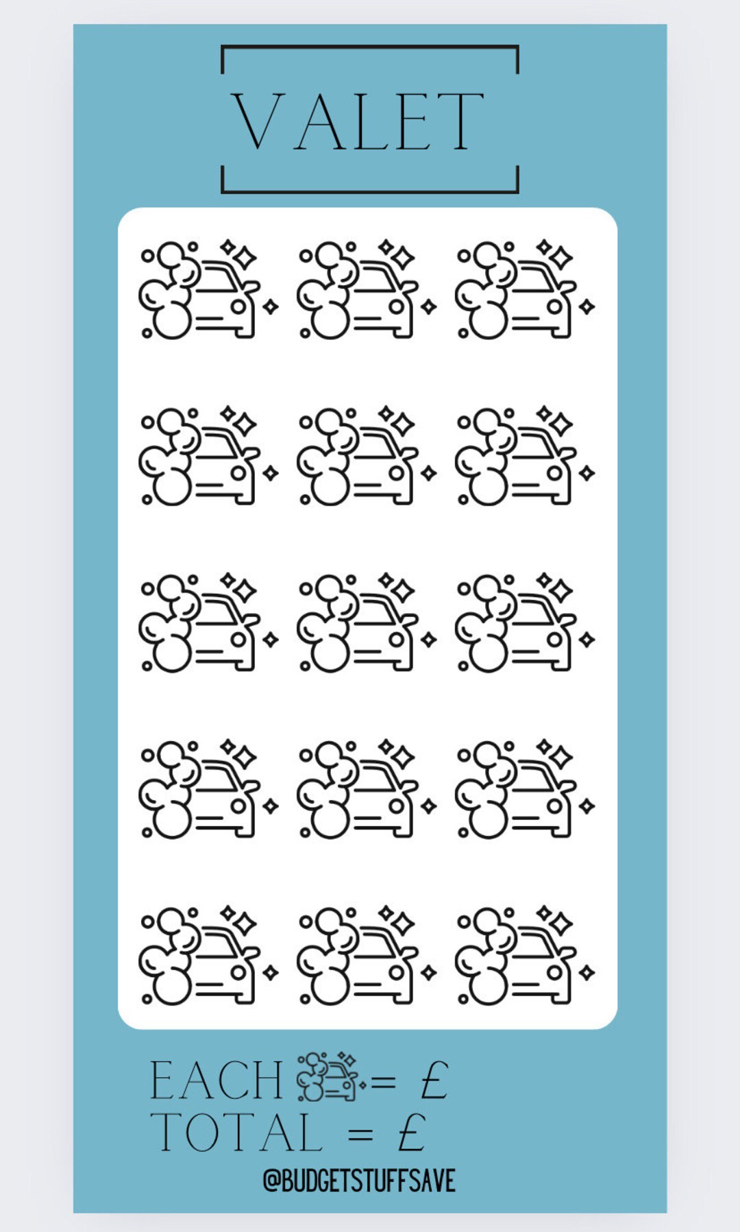 Blue Car VALET Savings Tracker, Budgeting, Cash Stuffing - Etsy UK