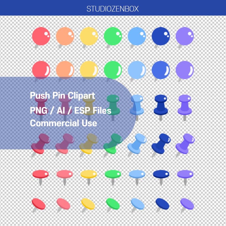 Push Pin Clipart in Rainbow Colors, Thumbtack Push Pin Png Illustration ...