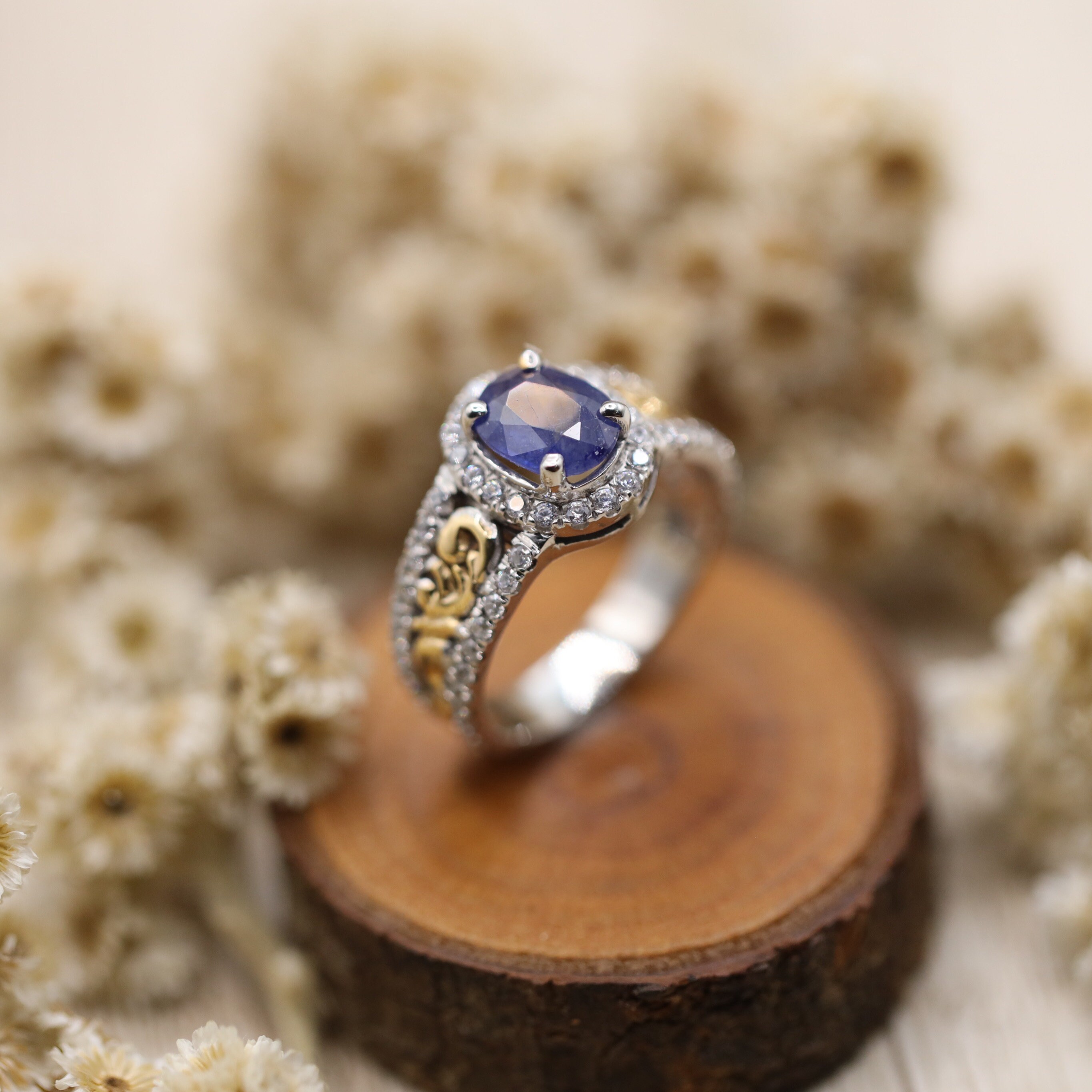 Unique Blue Sapphire Engagement Ring, Unique Gold Plated Fancy Ring ...