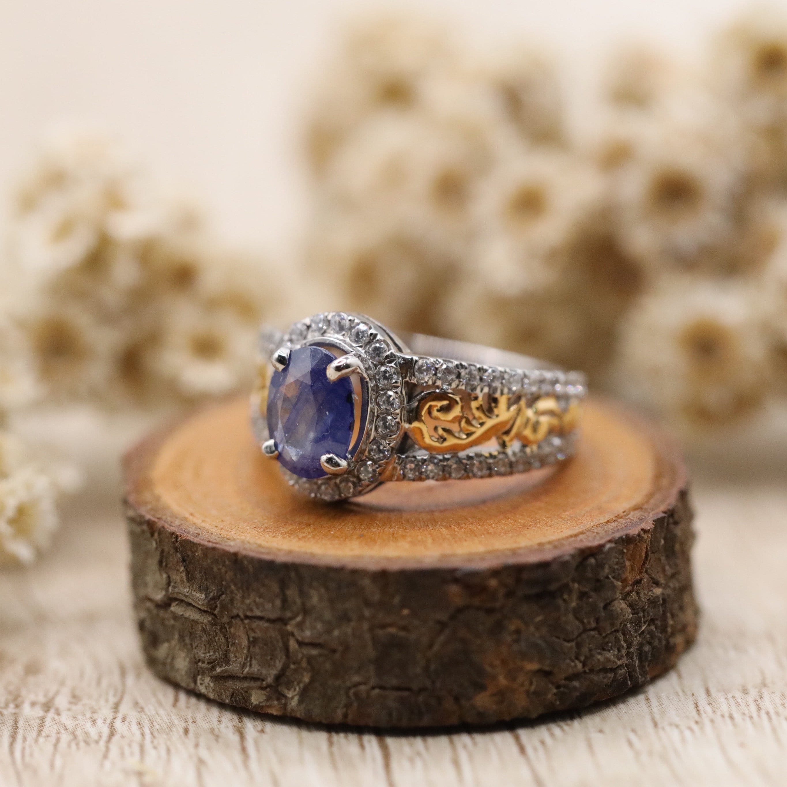 Unique Blue Sapphire Engagement Ring, Unique Gold Plated Fancy Ring ...