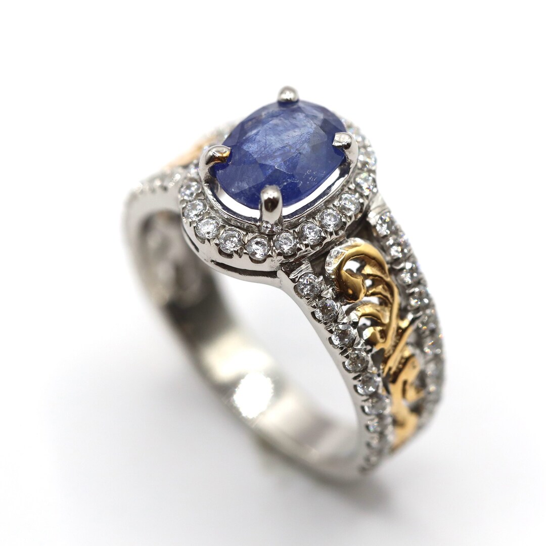 Unique Blue Sapphire Engagement Ring, Unique Gold Plated Fancy Ring ...