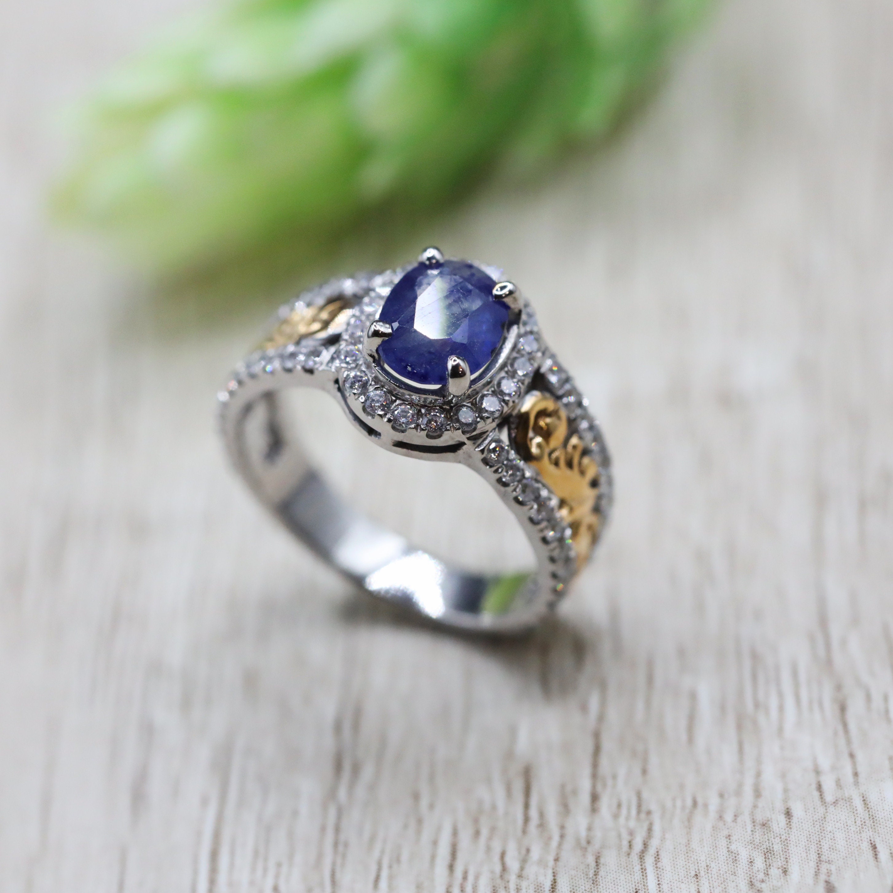 Unique Blue Sapphire Engagement Ring, Unique Gold Plated Fancy Ring ...
