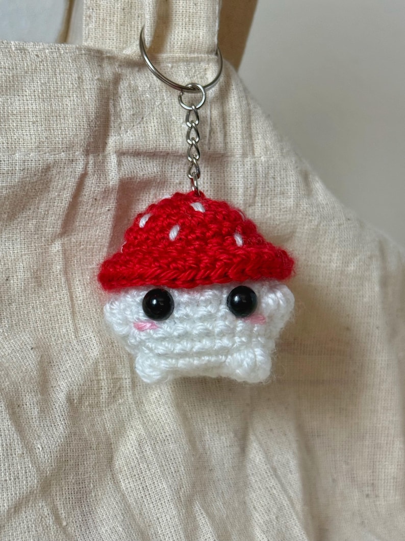 Crochet Mushroom Boy Keychain, Cute Handmade Backpack Charm, Amigurumi ...
