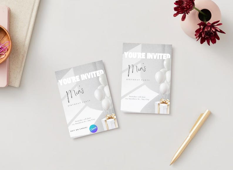 Minimalist White Birthday Invitation, White Birthday Invitation, White ...