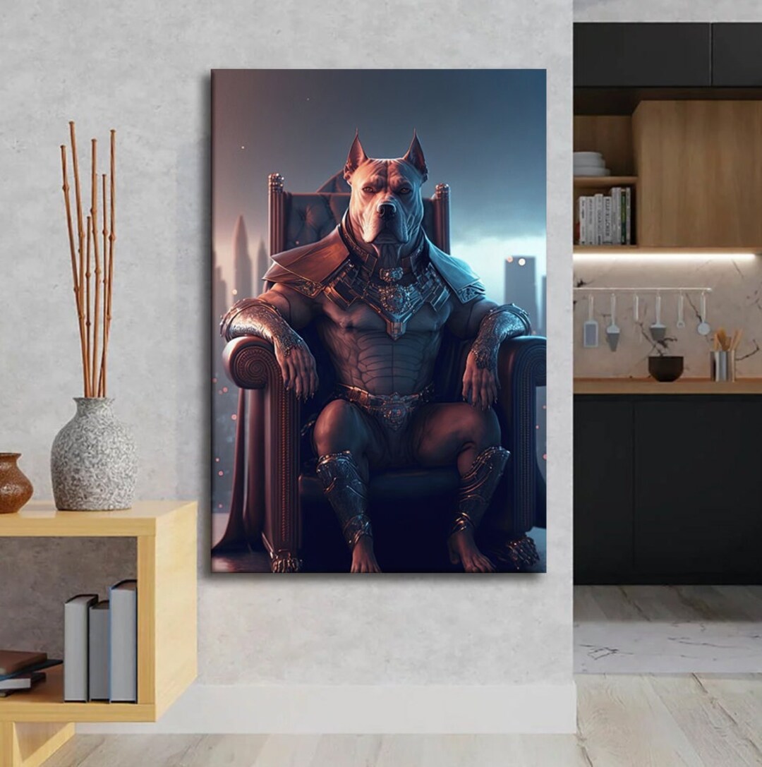 King Pitbull Design Canvas, Pitbull Lover Design Poster, Dog Lover Wall ...