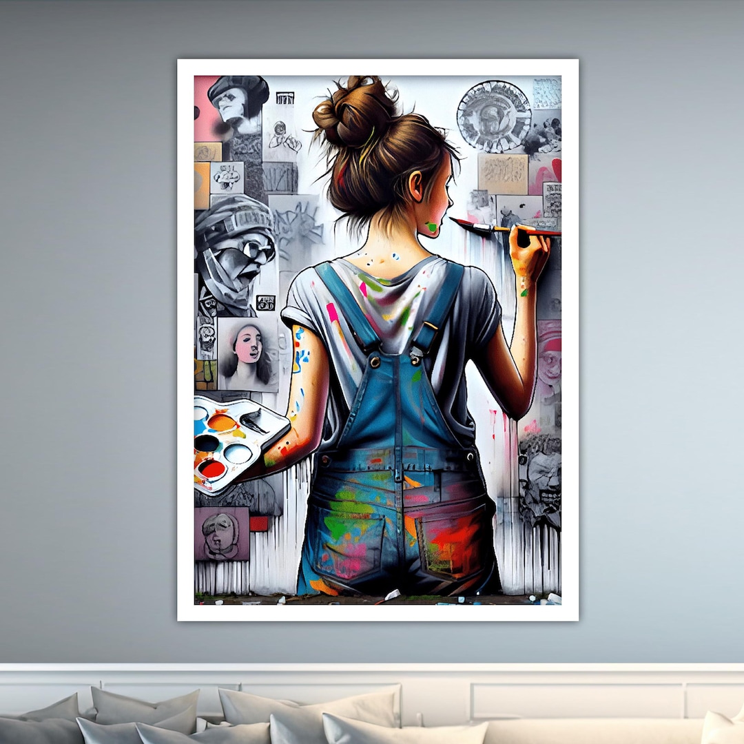 Street Painter Canvas Painting, Colorful Wall Painting, Banksy Home ...