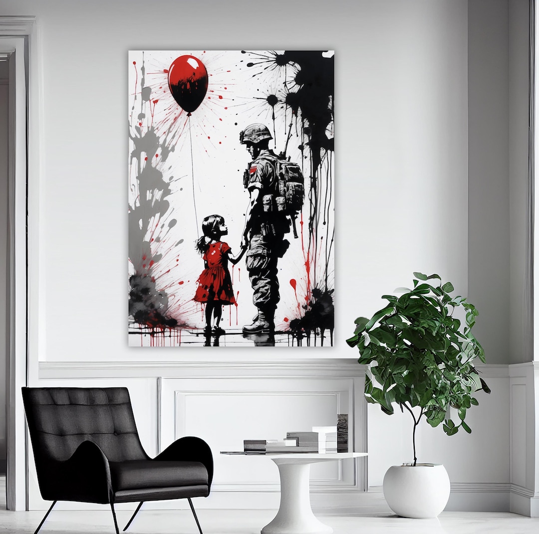 Child and Soldier Banksy Canvas Painting, Banks Wall Painting, Banksy ...