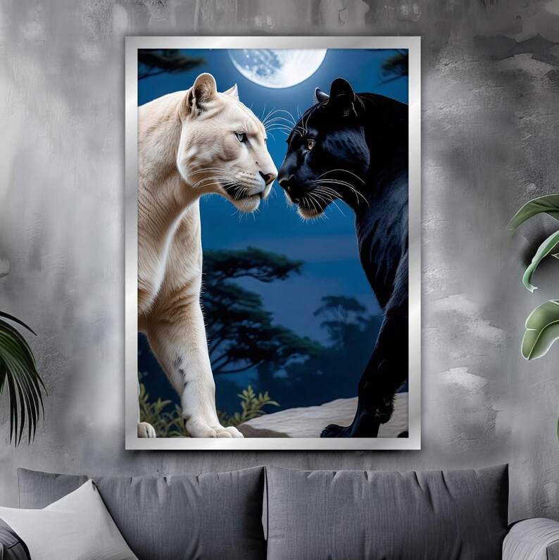 Black and White Panther Canvas Painting, Animal Wall Painting, Panther ...