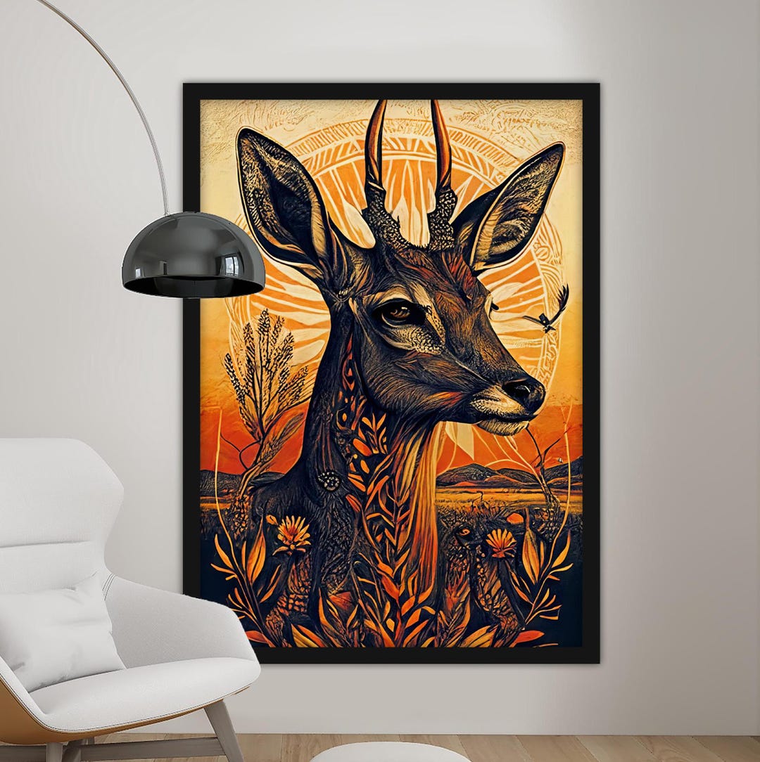 Deer Canvas Painting, Nature Wall Painting, Animal Home Decor, Modern ...