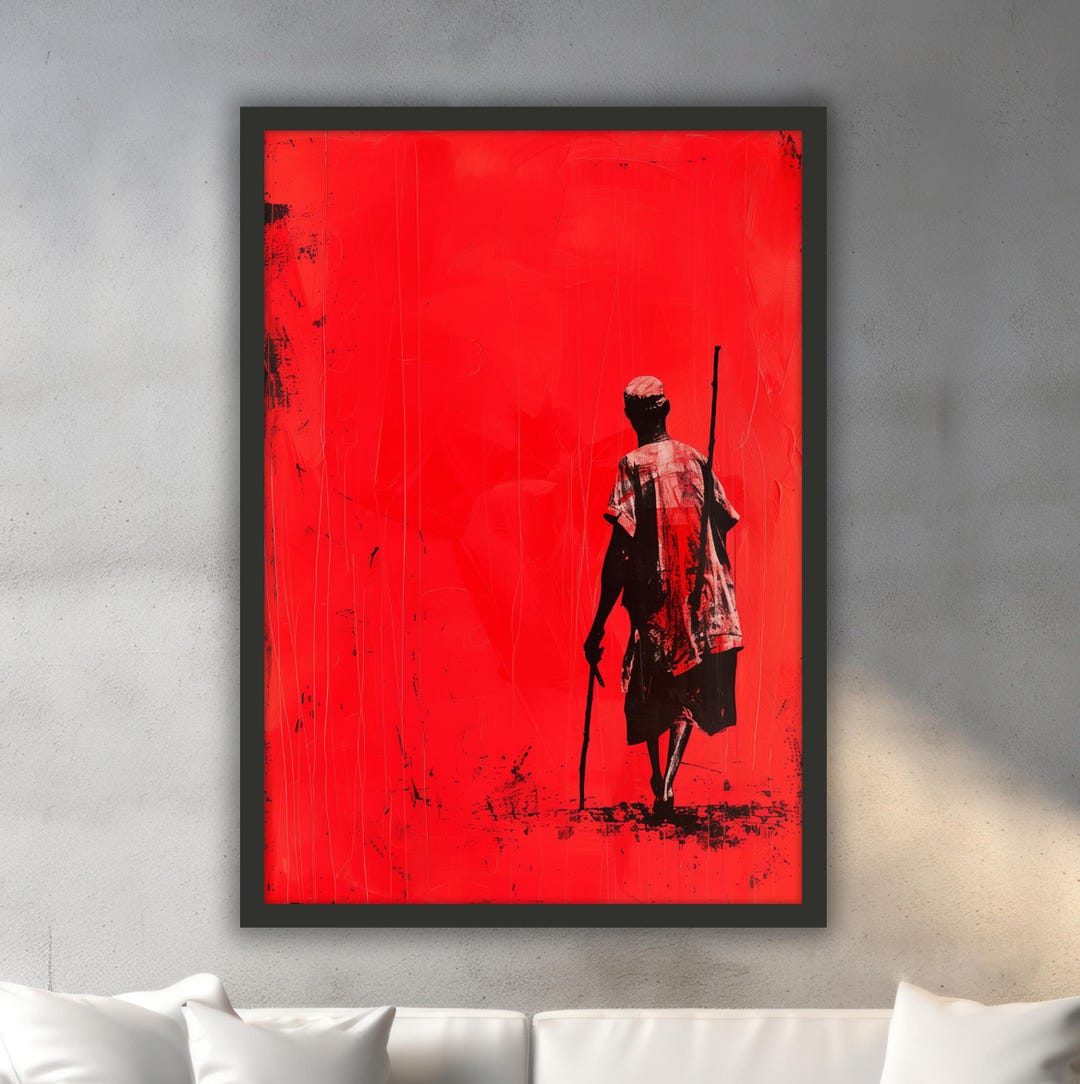 African Canvas Painting, Red Color Wall Painting, African Home Decor ...