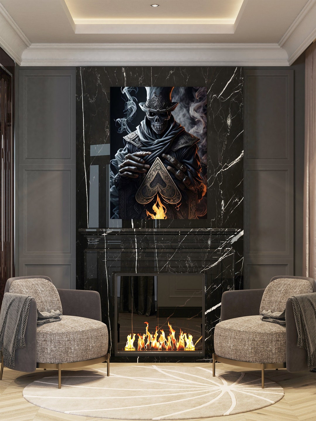 Horror Skeleton Design Canvas, Skull Design Poster, Dark Academia Wall ...