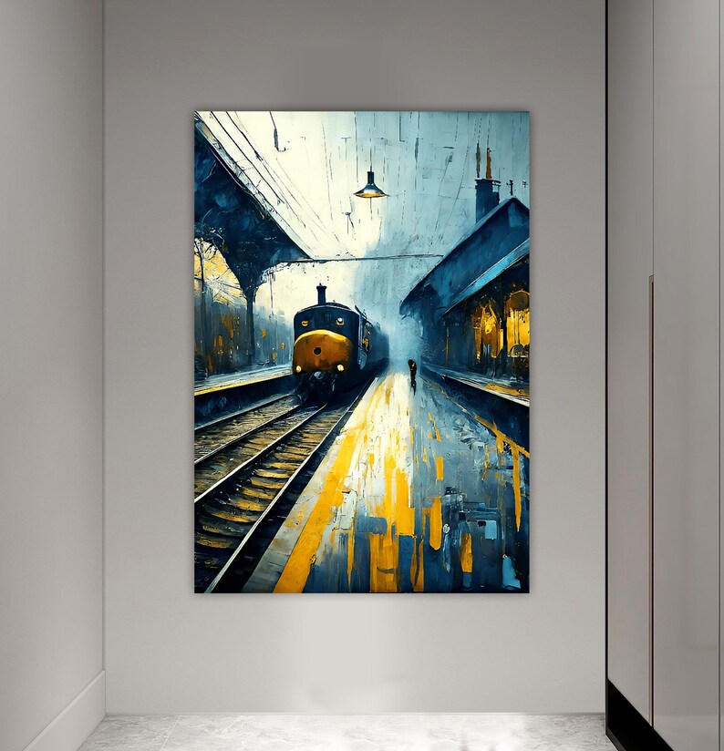 Train Station Canvas Painting, Train Wall Painting, Train Home Decor ...