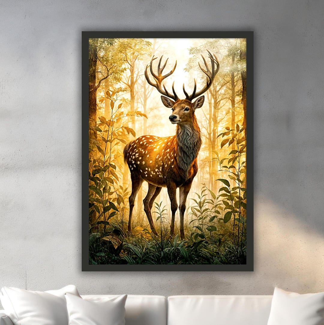 Brown Deer Canvas Painting, Animal Wall Painting, Deer Home Decor ...