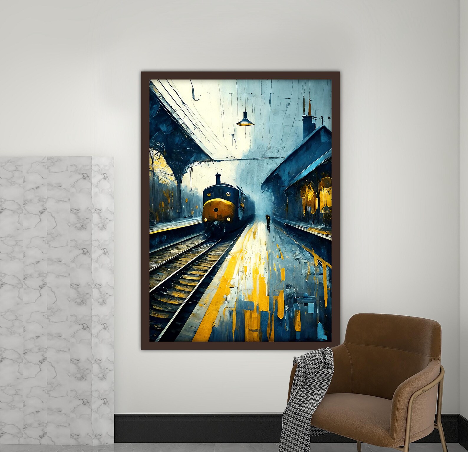 Train Station Canvas Painting, Train Wall Painting, Train Home Decor ...