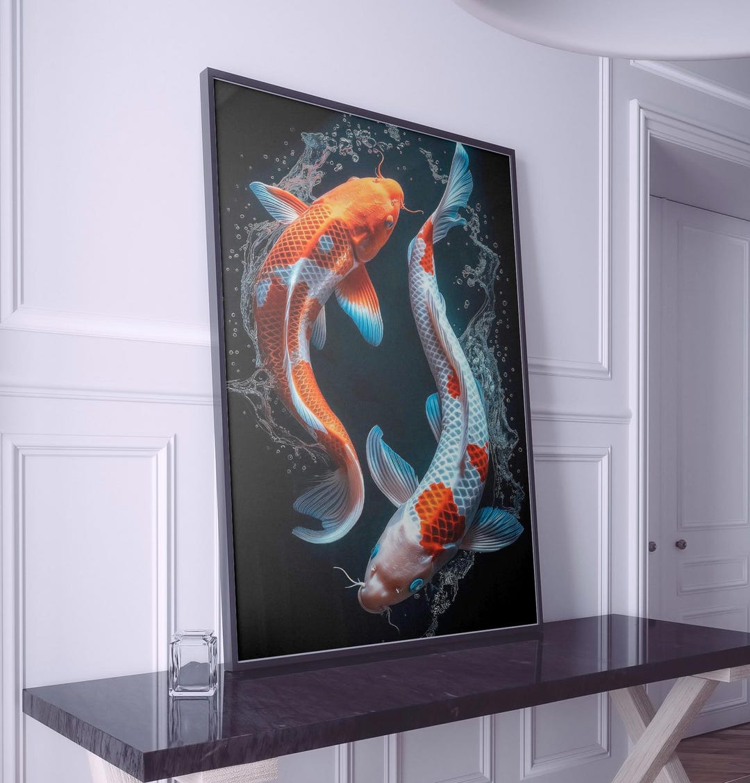 Koi Fish Canvas Painting, Koi Fish Wall Painting, Mythology Home Decor ...