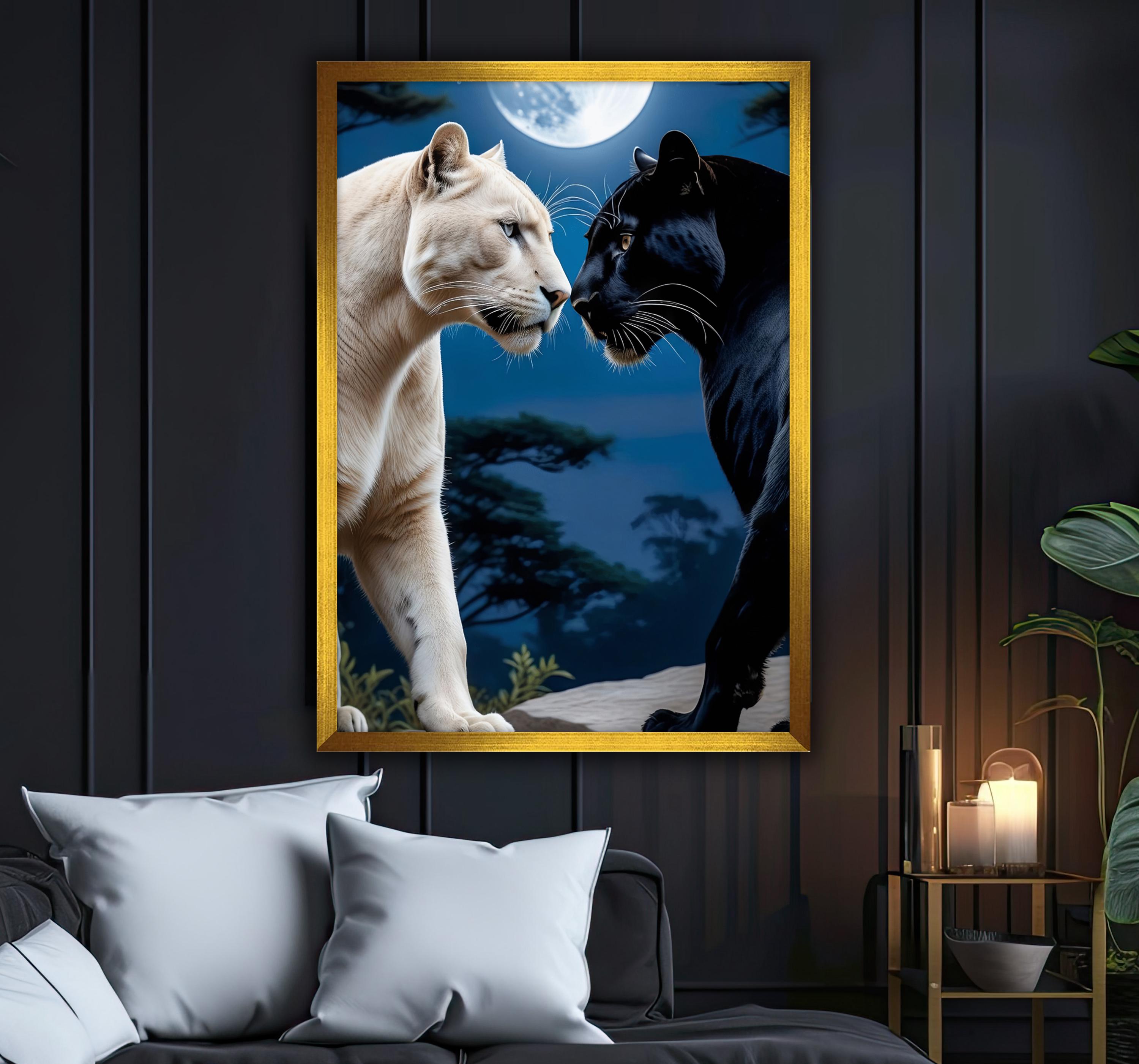 Black and White Panther Canvas Painting, Animal Wall Painting, Panther ...