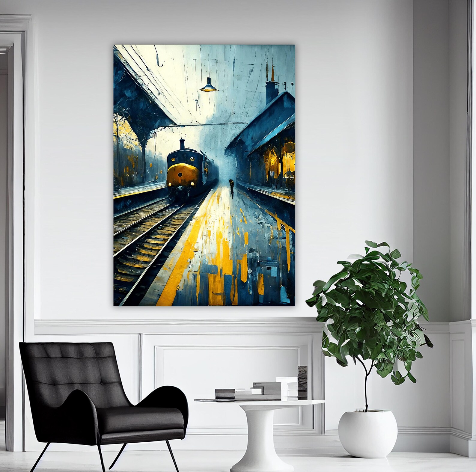 Train Station Canvas Painting, Train Wall Painting, Train Home Decor ...
