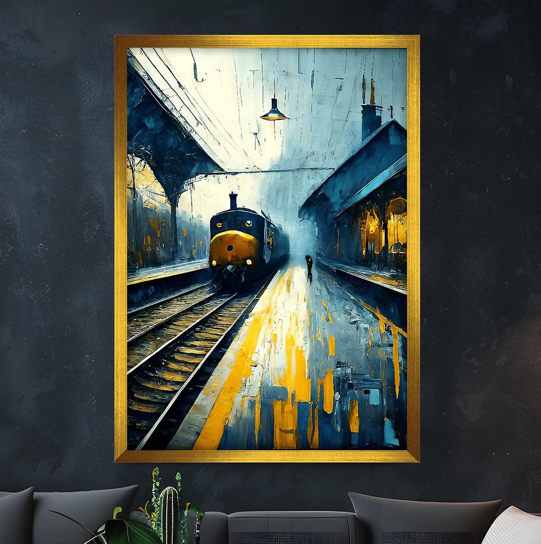 Train Station Canvas Painting, Train Wall Painting, Train Home Decor ...