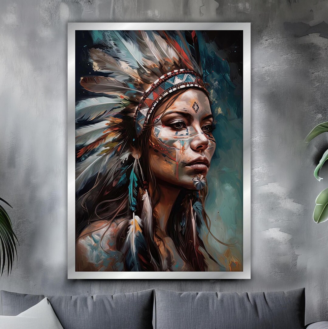 Native American Woman Canvas Painting, American Wall Painting, Native ...