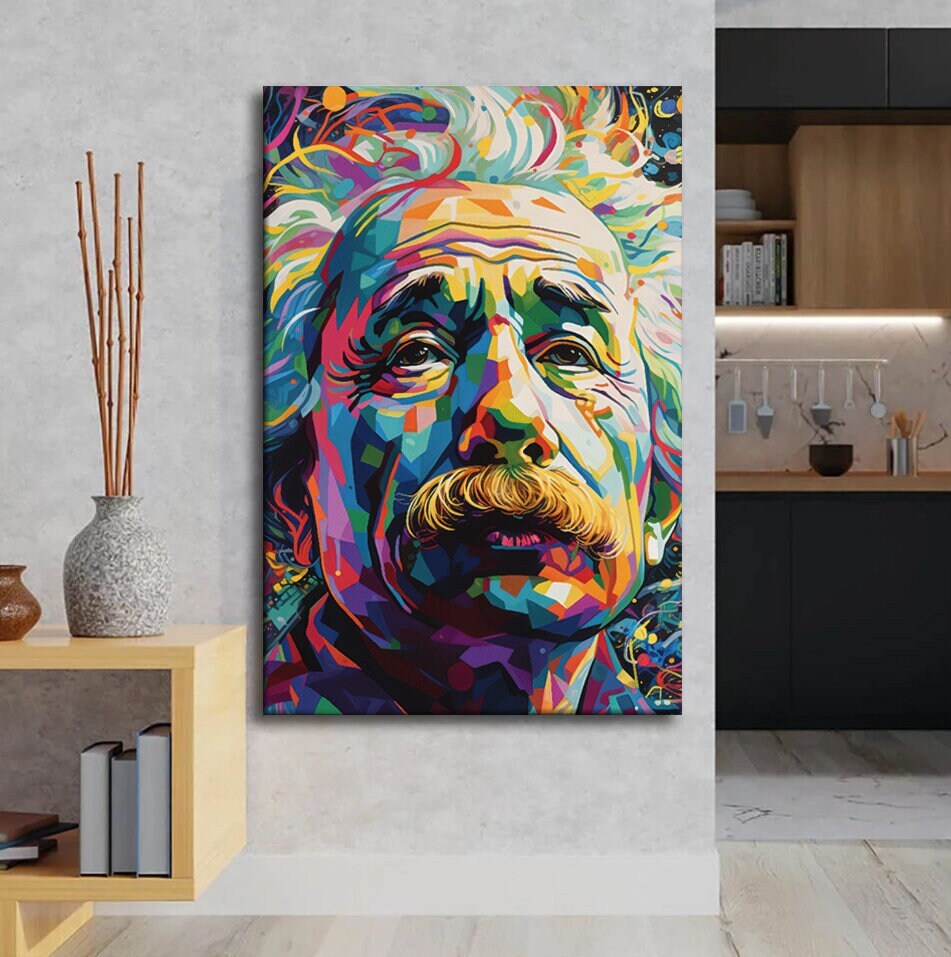 Colorful Einstein Canvas, Albert Einstein Designed Poster, Abstract ...