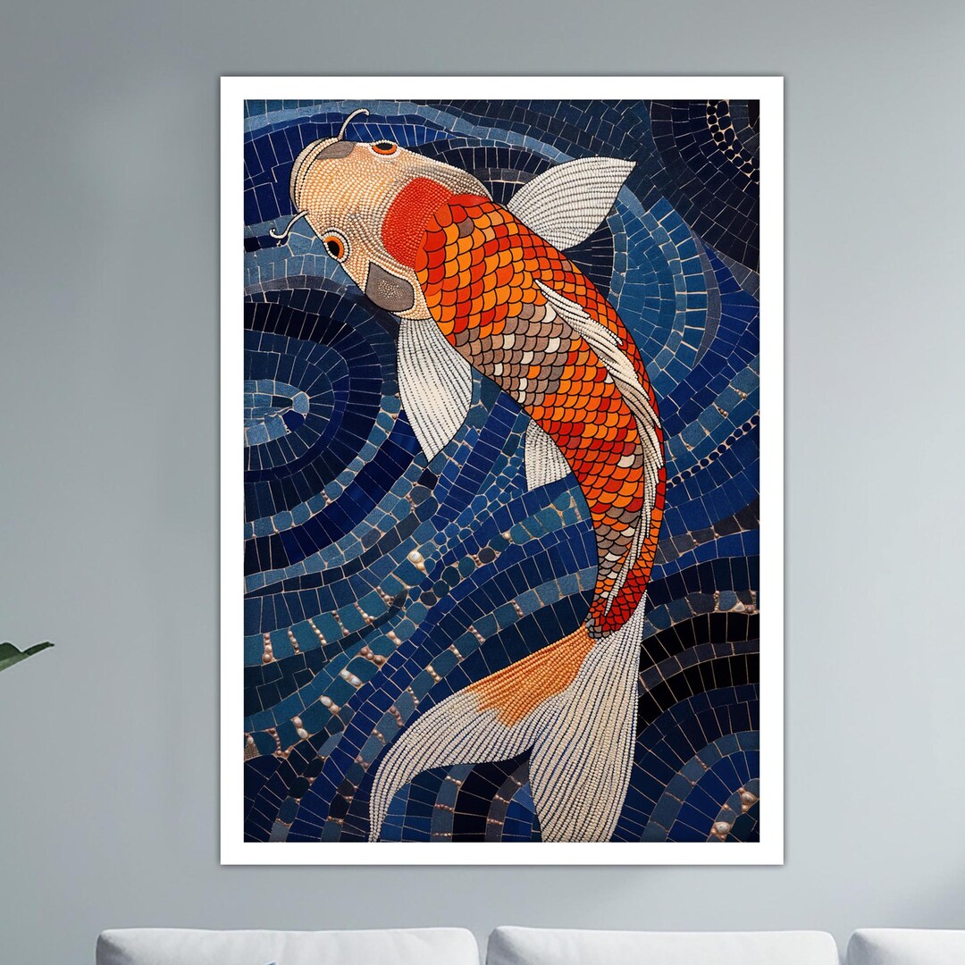 Koi Fish Canvas Painting, Japanese Wall Painting, Mythology Home Decor ...