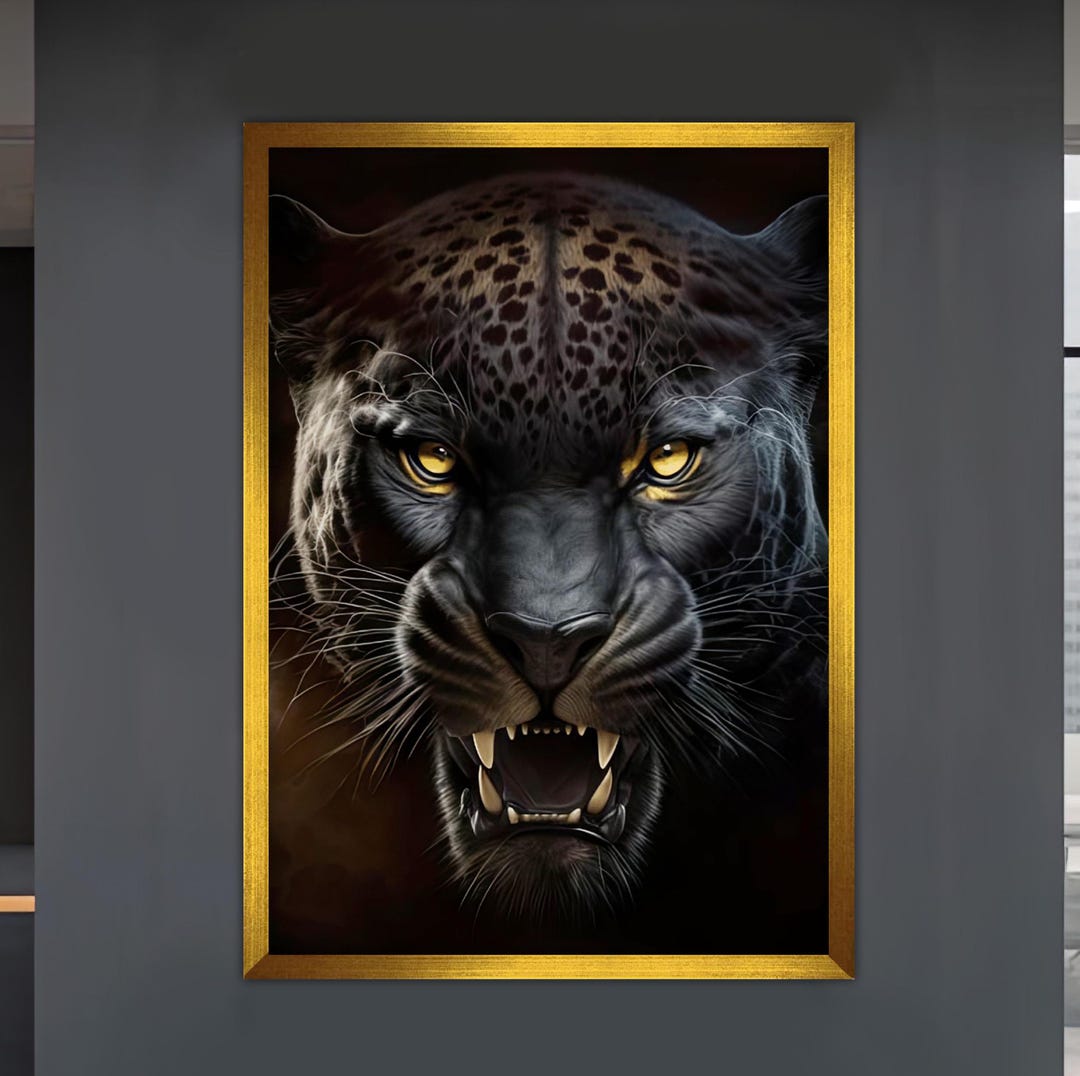 Black Panther Canvas Painting, Panther Wall Painting, Black Home Decor ...