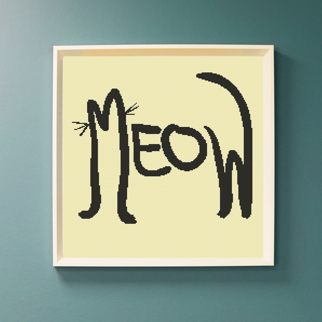 Meow Cat Silhouette Cross Stitch Pattern, Cat Cross Stitch, Animal ...