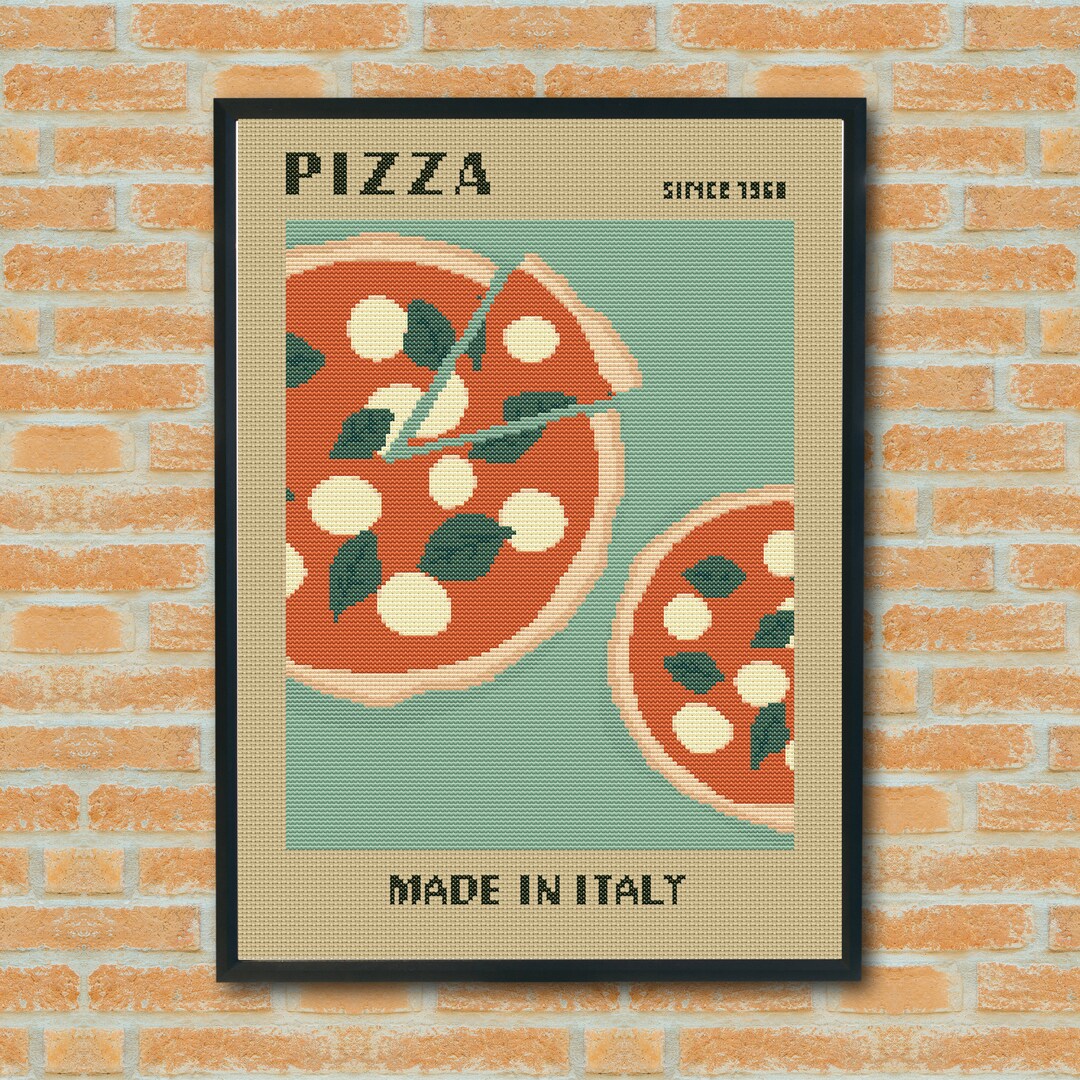 Pizza Cross Stitch Pattern, Kitchen Cross Stitch Pattern, Italian Food ...