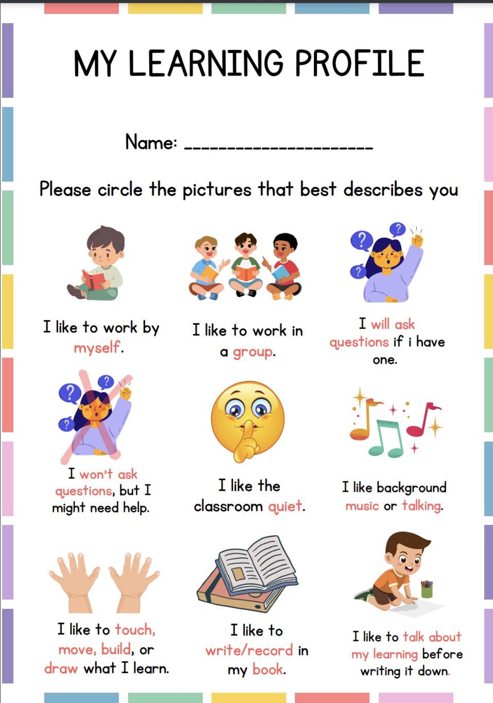 Student Learning Profiles - Etsy