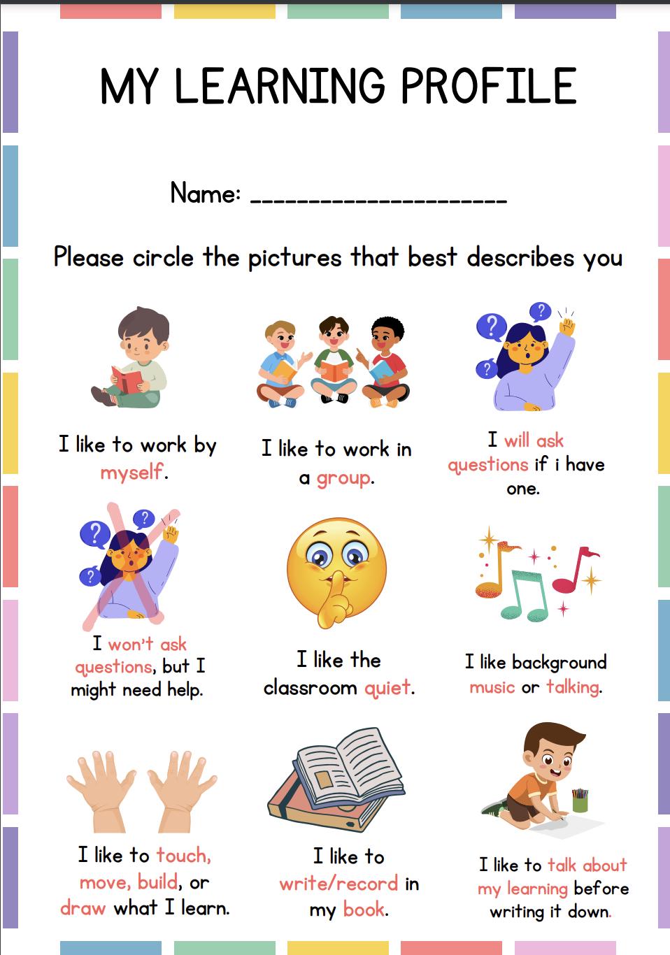 Student Learning Profiles - Etsy