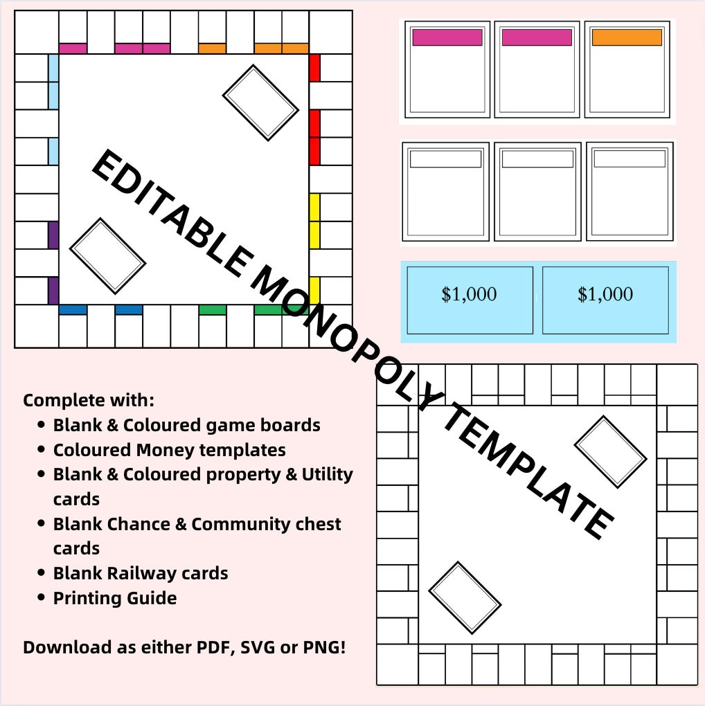 Blank Monopoly Template Bundle - Etsy