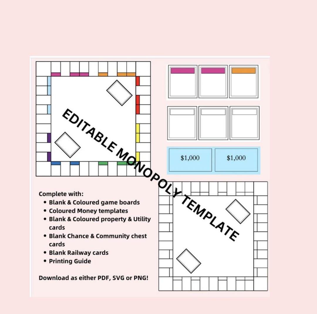 Blank Monopoly Template Bundle - Etsy
