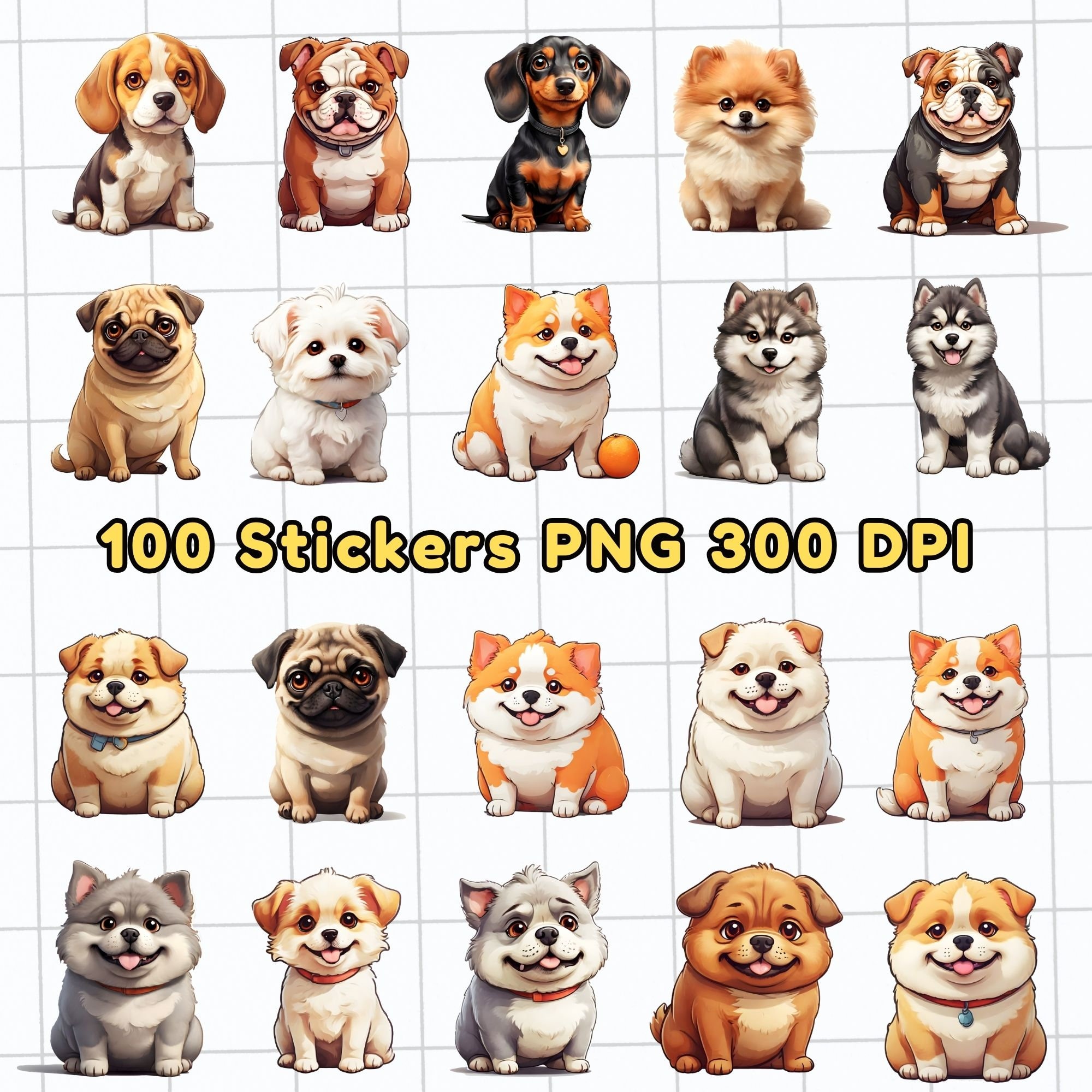 100 Cute Puppy Digital PNG Sticker, 100 Various Dog Breeds Sticker Pack ...