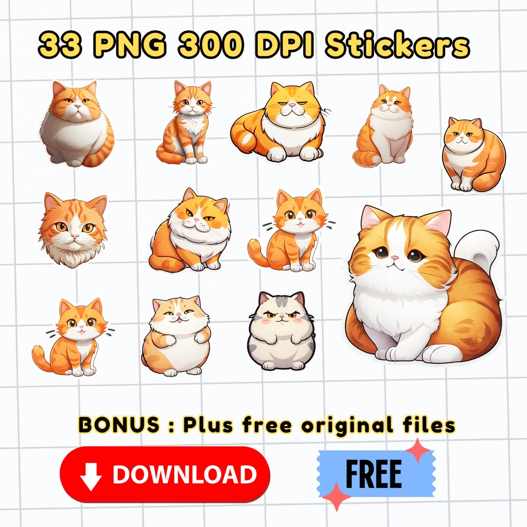 Cute Cat Clipart Digital Stickers Png Bundle, Kawaai Cat Printable ...