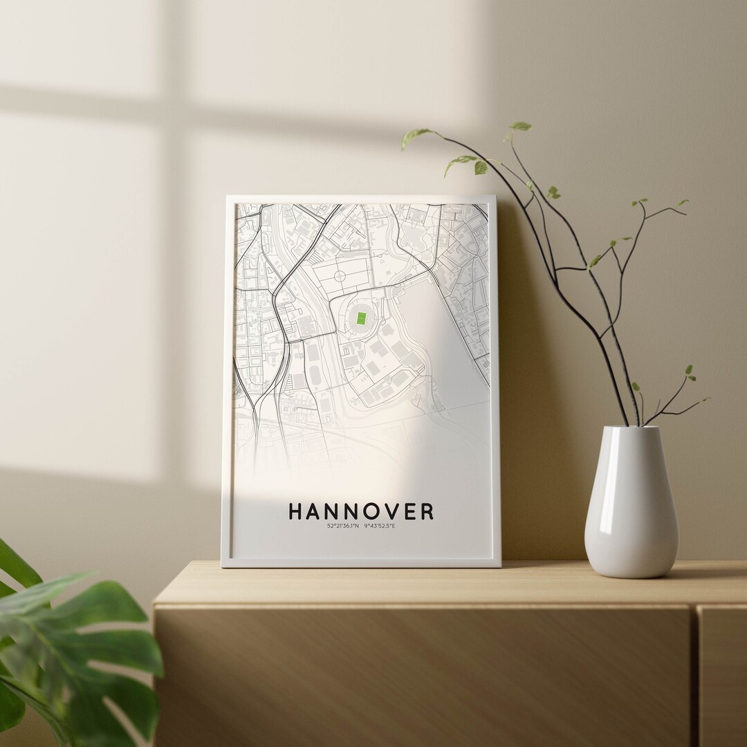 City Map Poster of Hanover With Lower Saxony Stadium | Stadium Poster ...
