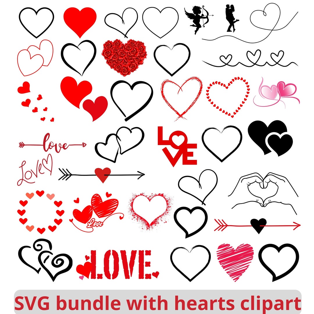 Heart Printable Svg Set, Heart Outline Svg, Heart Cutting Files, Heart ...