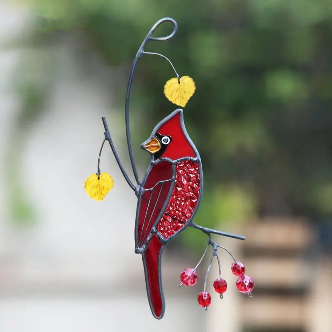 Cardinal Bird Stained Glass Suncatcher Gifts for Christmas Ornaments ...