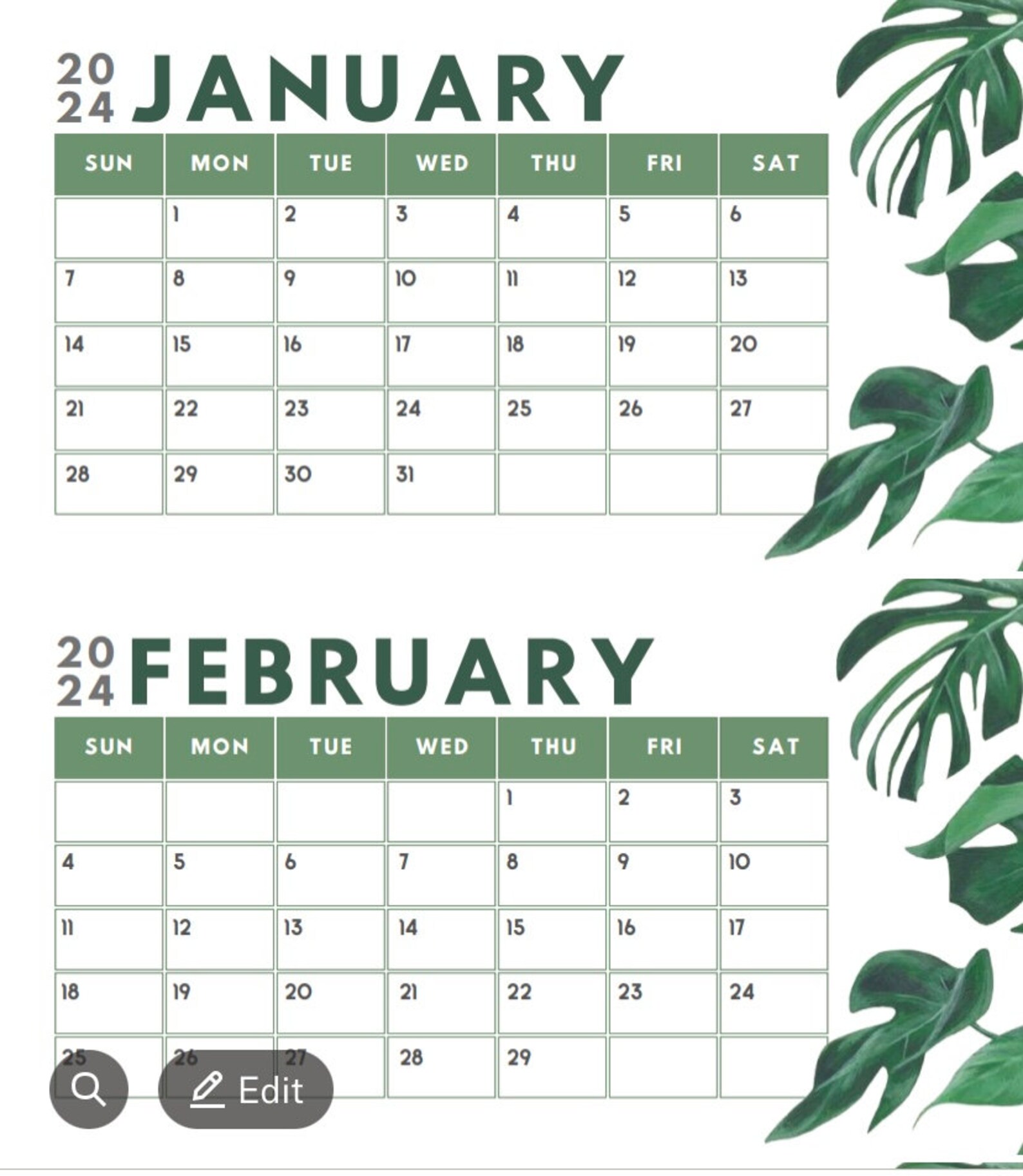 Printable 2024 Calendar, Watercolor Monthly Calendar, Pretty Seasonal ...