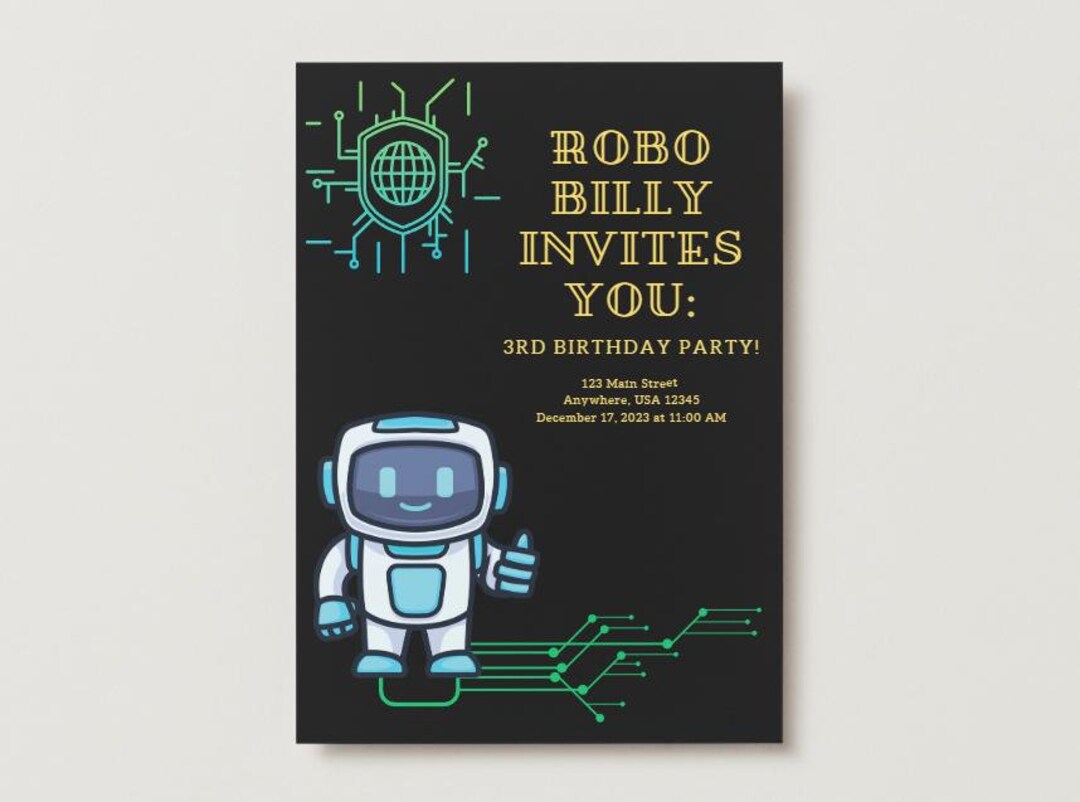 Robot Invitation With Black Background - Etsy