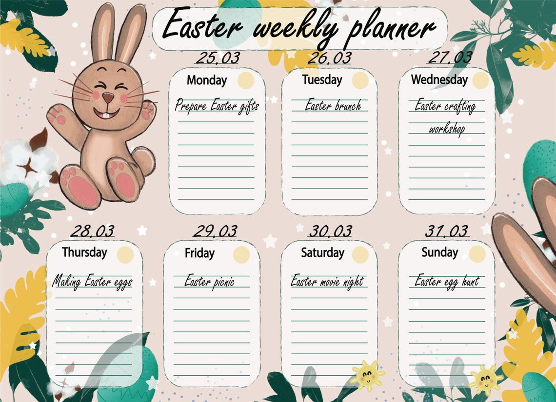 Easter Day and Week Planner for Kids - Etsy