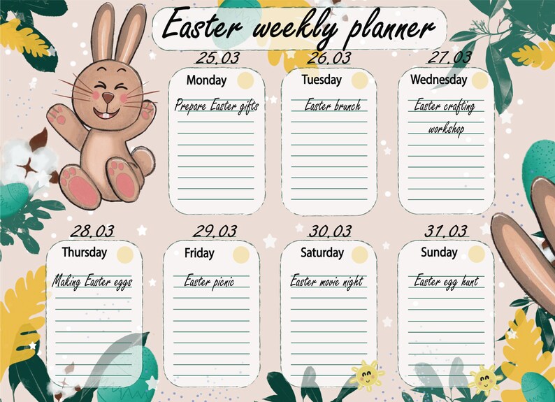 Easter Day and Week Planner for Kids - Etsy